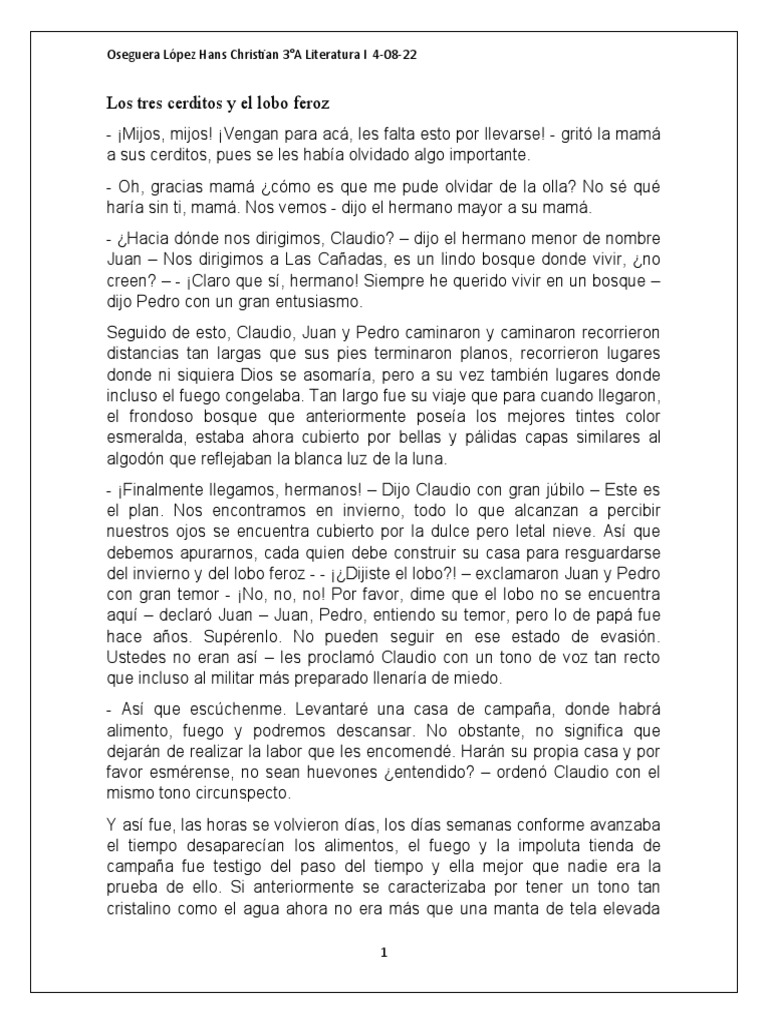 Los Tres Cerditos y El Lobo Feroz | PDF