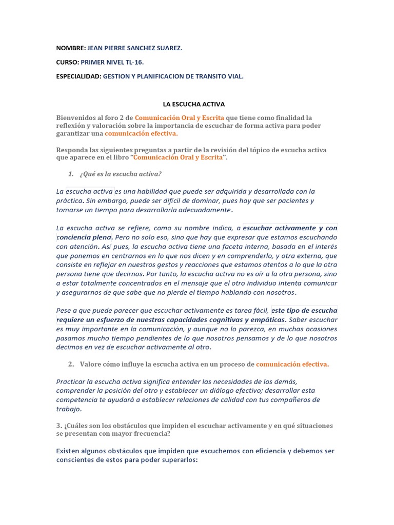 Importancia de la Escucha Activa en Comunicación | PDF | Comunicación ...