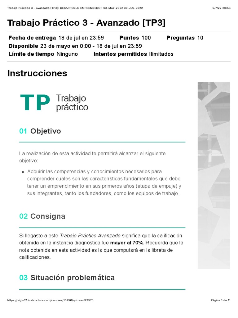 Trabajo Práctico 3 - Avanzado (TP3) - DESARROLLO EMPRENDEDOR 03-MAY-2022 30-JUL-2022 | PDF ...