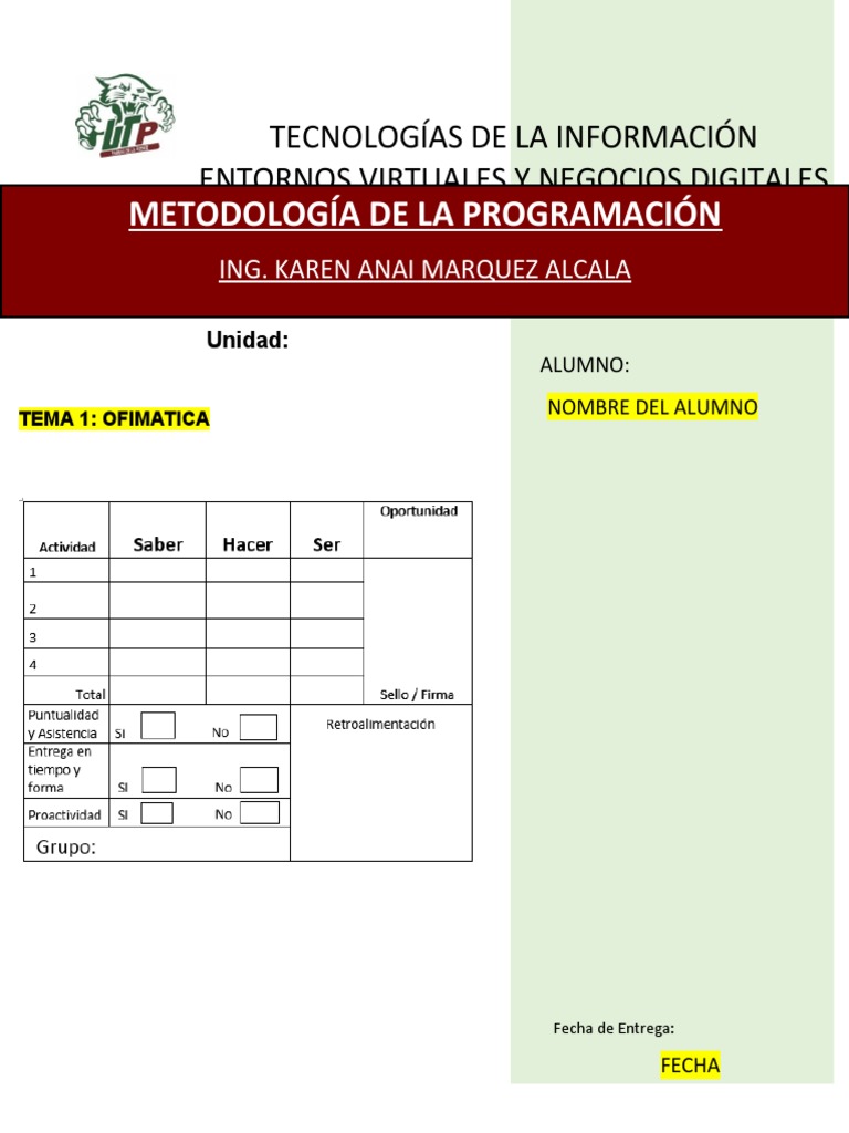 Portada Oficial Utp Metodologia de La Programacion | PDF
