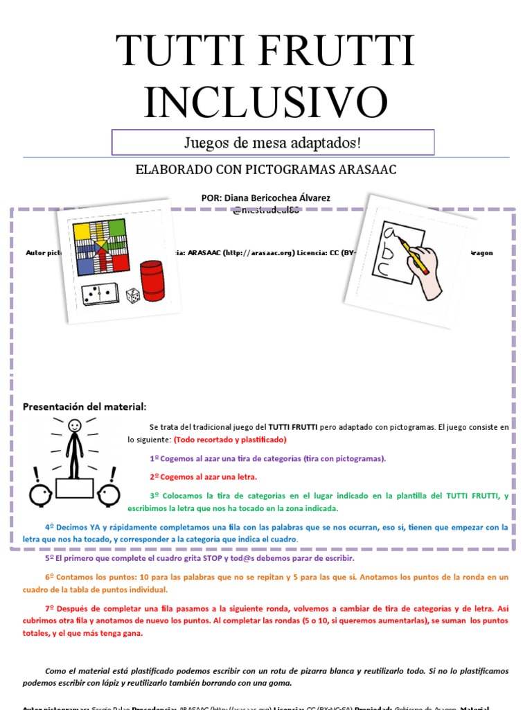 Juego Tutti Frutti Inclusivo | PDF