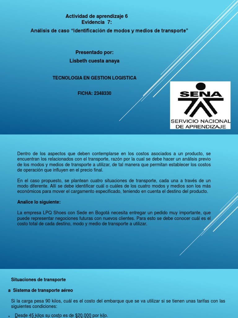 Actividad 6 Evid 7 Analisis de Caso PDF | PDF | Transporte | Industrias ...