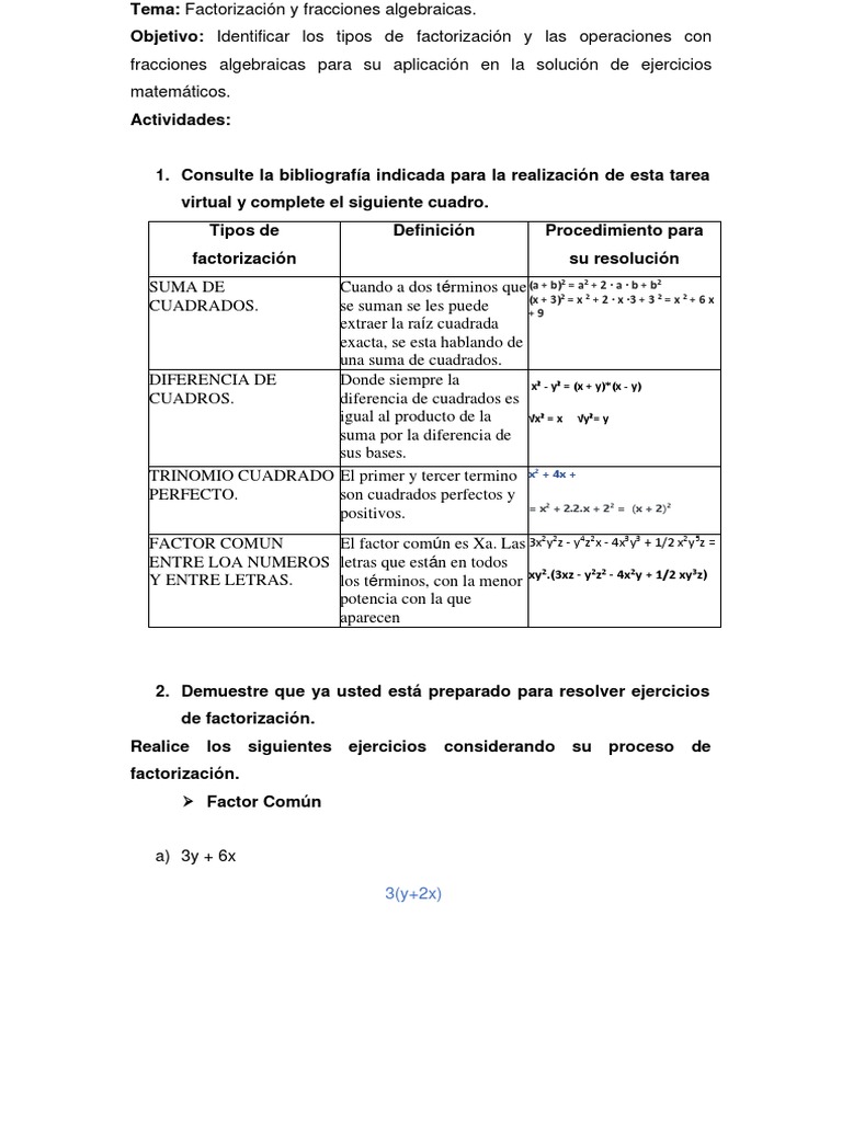 Mate Tarea Factorizacion 1 | PDF | Factorización | Multiplicación