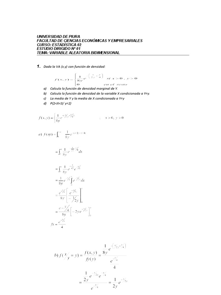 Análisis de variables aleatorias bidimensionales en estudios de probabilidad y estadística | PDF ...
