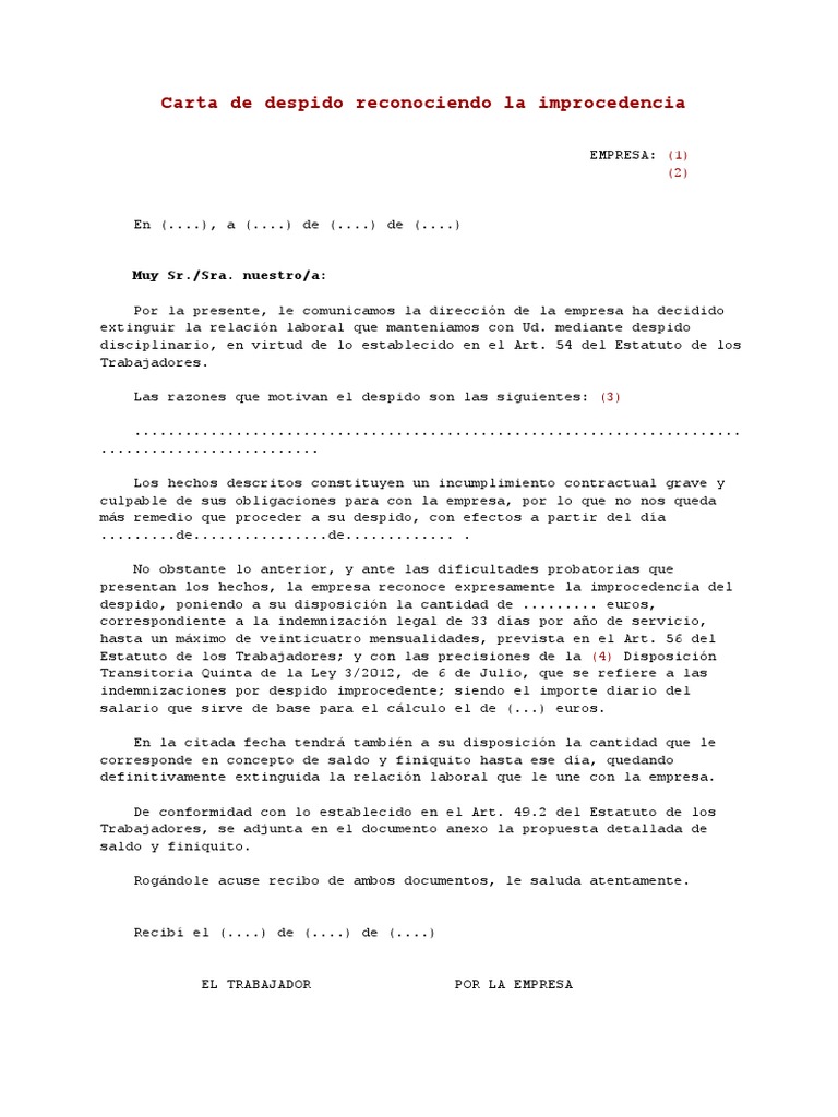 Carta Despido Improcedente | PDF | Justicia | Crimen y violencia