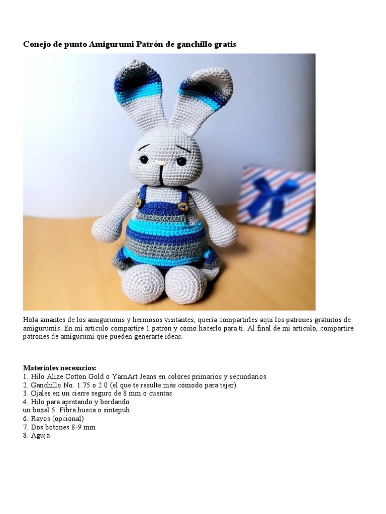 Patrón Conejo Amigurumi Gratis | PDF | Amigurumi | Tejer