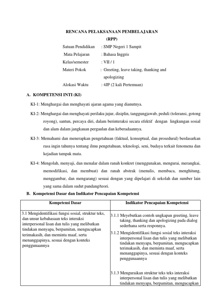 Contoh RPP k13 Greetings | PDF | Sains & Matematika
