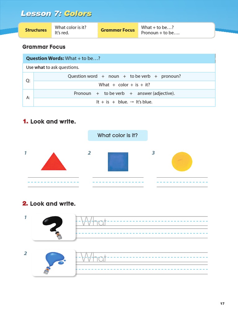 Worksheet What Color Is It | PDF | Verb | Pronoun