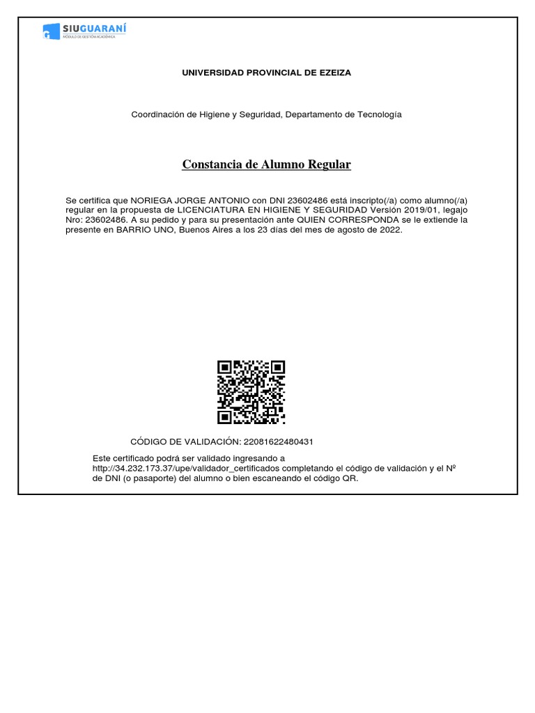 Constancia de Alumno Regular | PDF