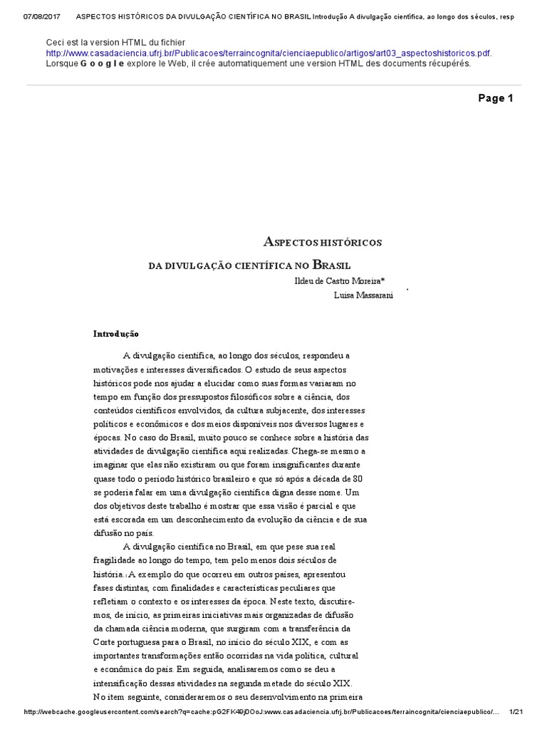 Aspectos Históricos Da Divulgação Científica No Brasil Castro