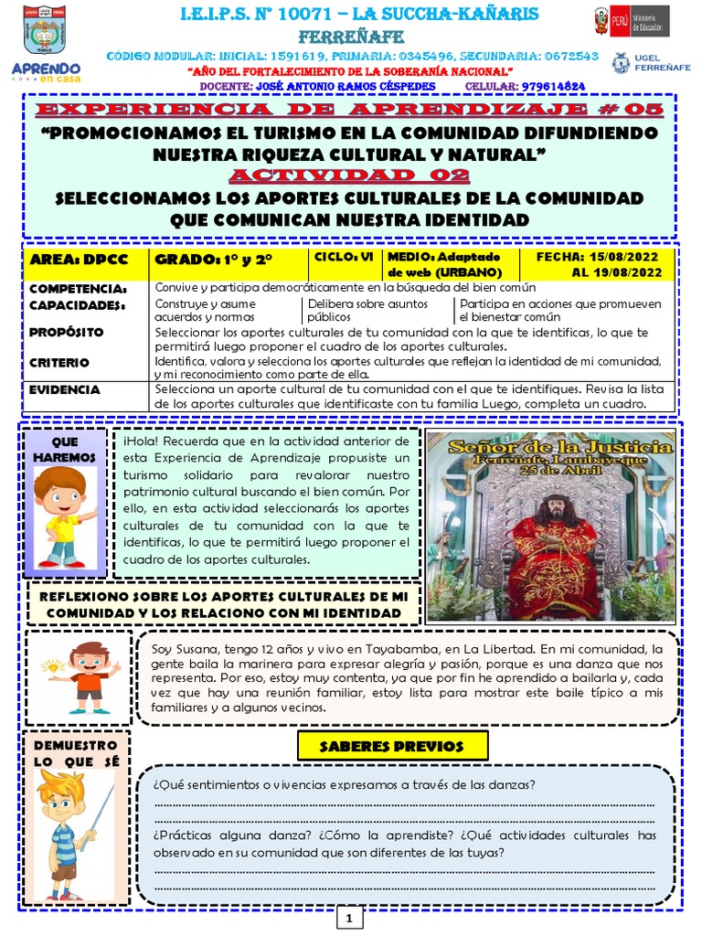 DPCC 1° y 2° URBANO EXP. 5 sesion 2 | PDF | Bailes | Perú