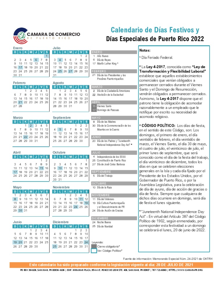 Dias Feriados 2022 | PDF | Puerto Rico | Pascua de Resurrección