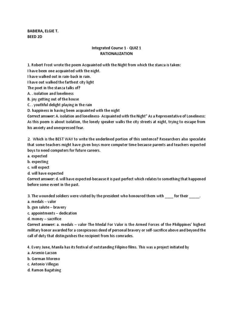 Integrated Course 1-2 (Rationalization) | PDF