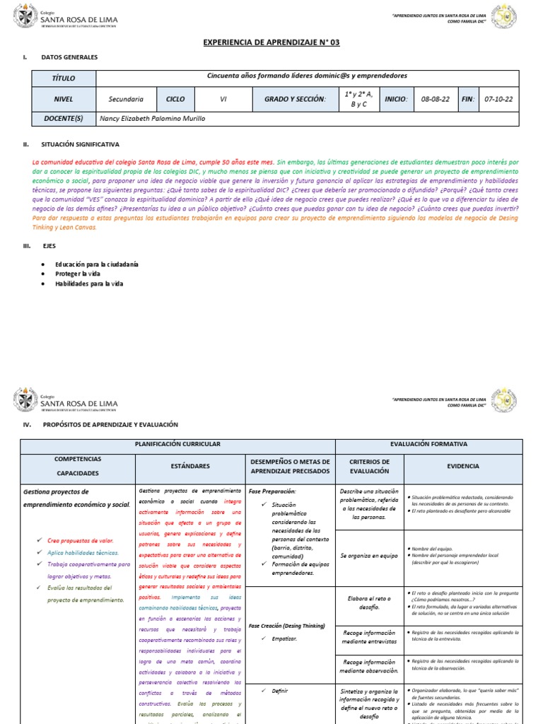 EdA 3 - EPT Nancy Palomino | PDF | Iniciativa empresarial | Aprendizaje