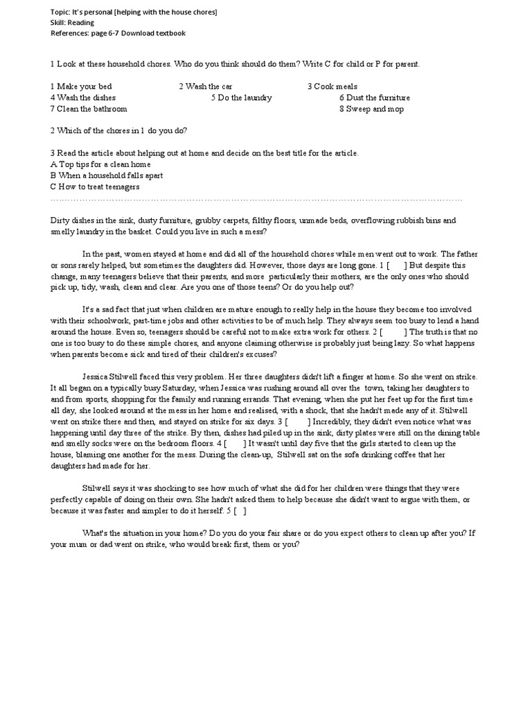 F5 Unit 1 Reading | PDF | Housekeeping