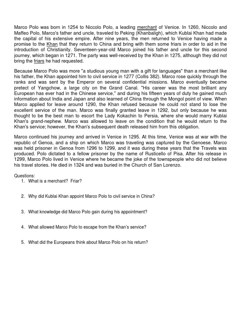 01 Marco Polo | PDF | Marco Polo | Mongol Empire