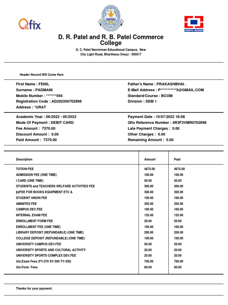 Qfix Payment Receipt 4r3f3vmr0702898 | PDF | Payments | Fee