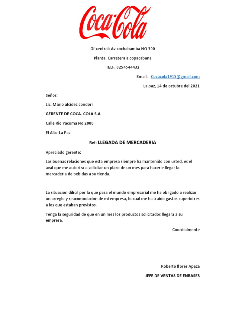 Carta de Coca Cola | PDF