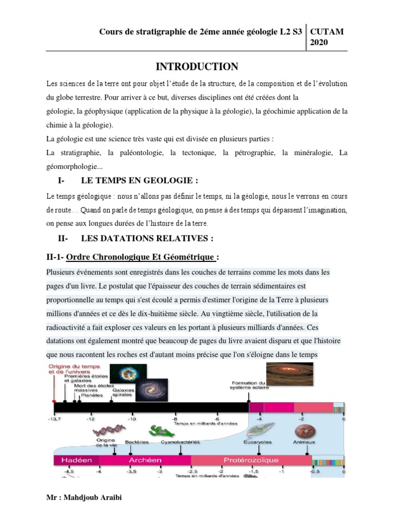 01ère Partie Du Cours de Stratigraphie | PDF | Géologie | Stratigraphie