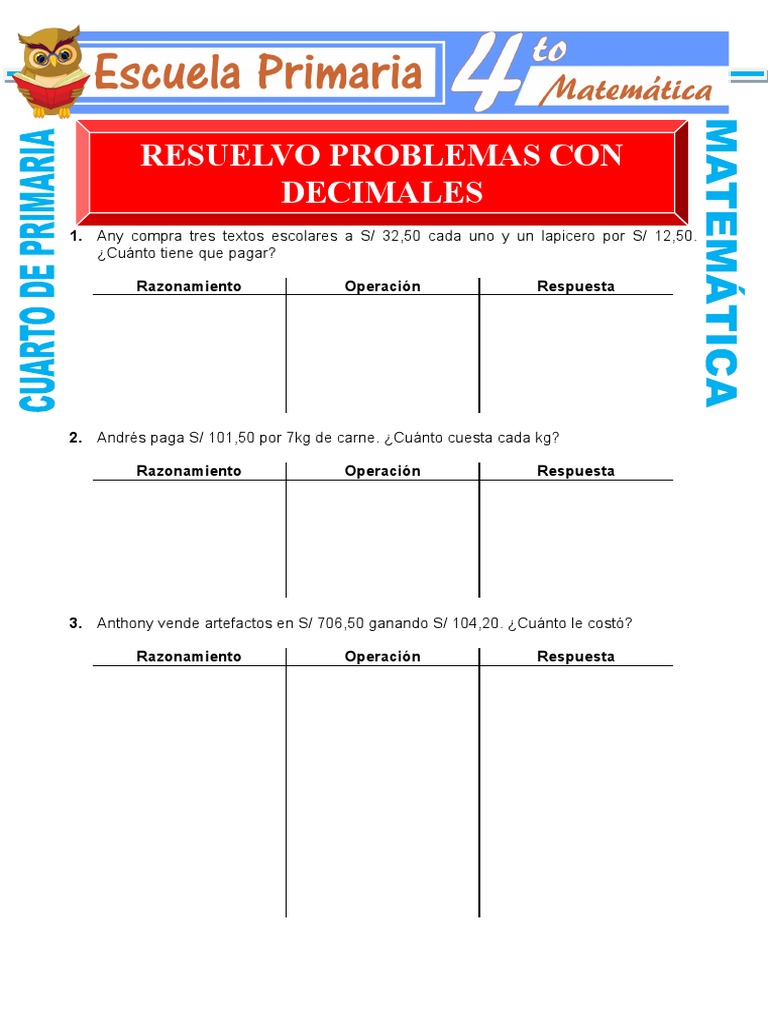 Problemas Con Decimales para Cuarto de Primaria | PDF
