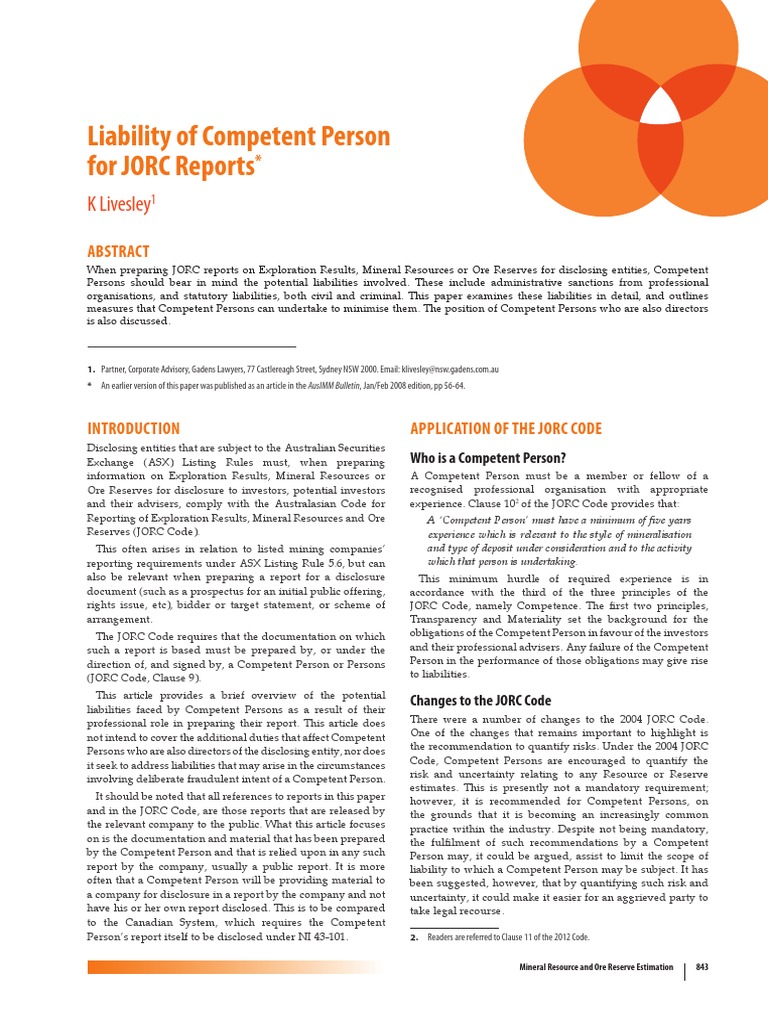 JORC Code Liabilities for Competent Persons | PDF | Misrepresentation ...