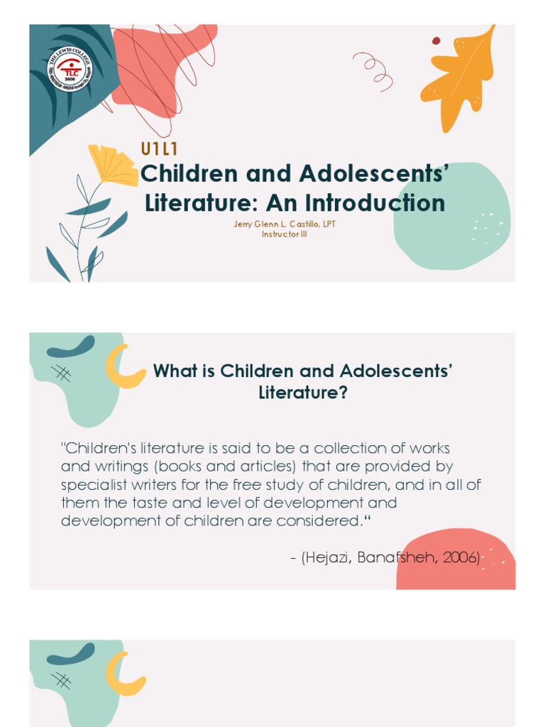 U1L1 - Introduction To Children and Adolescents' Literature | PDF ...