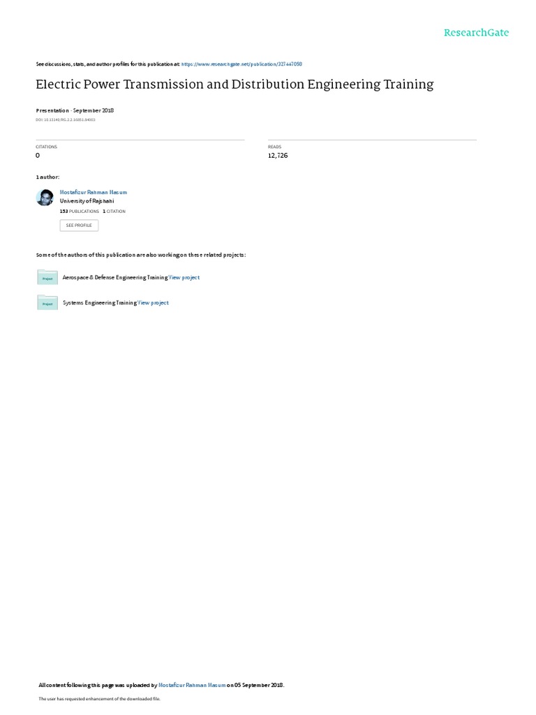 Electric Power Transmissionand Distribution Engineering Training | PDF | Electricity Generation ...