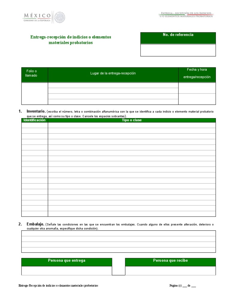 Formato de Entrega-Recepcion de Indicios o Elementos Materiales ...