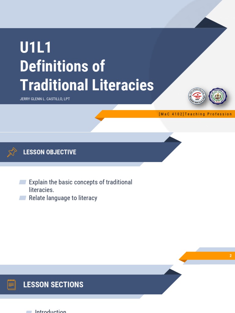U1L1 - Definitions of Traditional Literacies | PDF | Literacy | Written ...