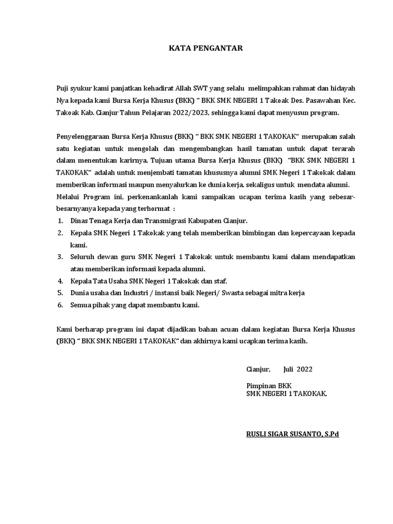 Program BKK SMK NEGERI 1 TKK | PDF