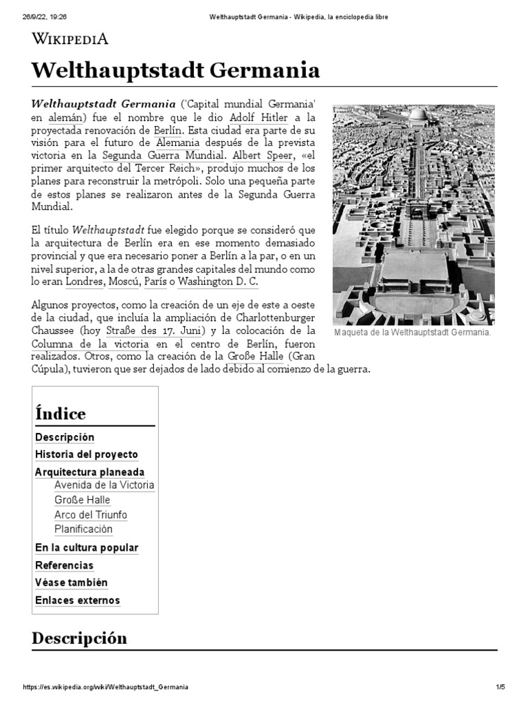 Welthauptstadt Germania - Wikipedia, La Enciclopedia Libre | PDF