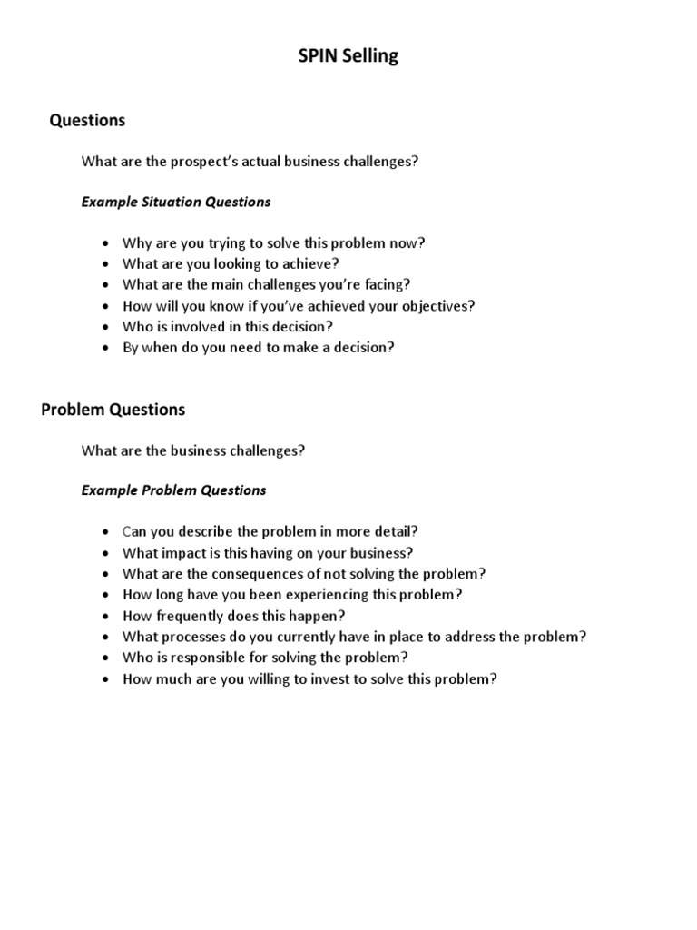 Spin Selling | PDF | Reputation | Employment