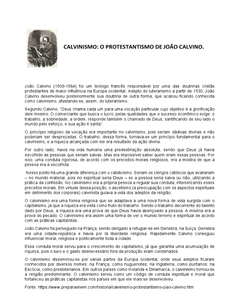 Calvinismo Protestantismo | PDF | Calvinismo | Protestantismo