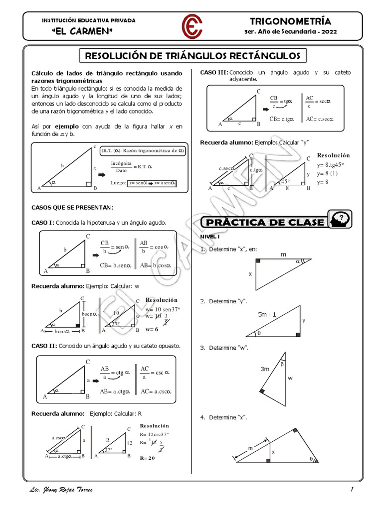 Resolucion de Triangulos Rectangulos | PDF | Funciones trigonométricas | Triángulo