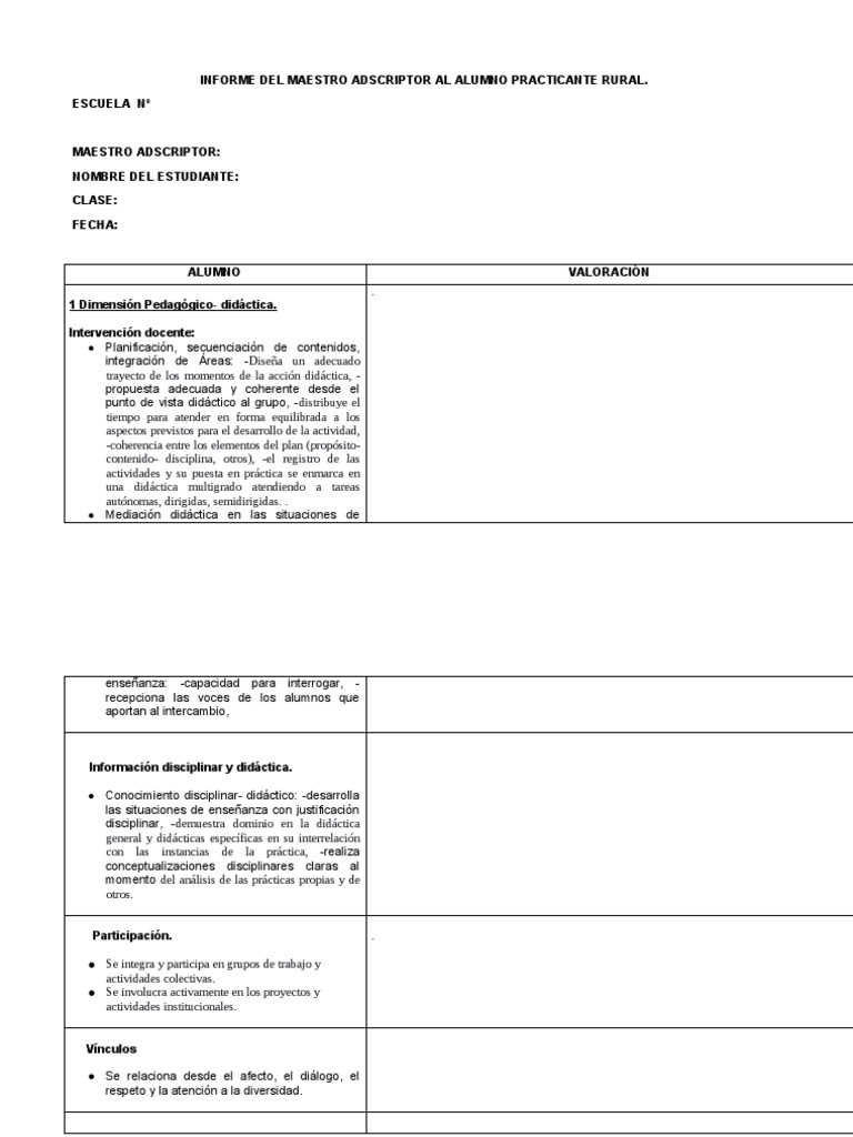 Informe Del Maestro Adscriptor Al Alumno Practicante | PDF