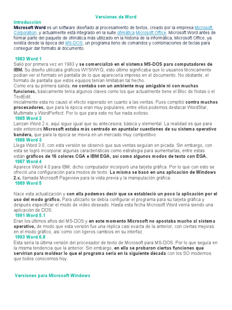 Versiones de Word Utilizando Microsoft Word en La Vida Cotidiana y Estudiantil | PDF | Microsoft ...