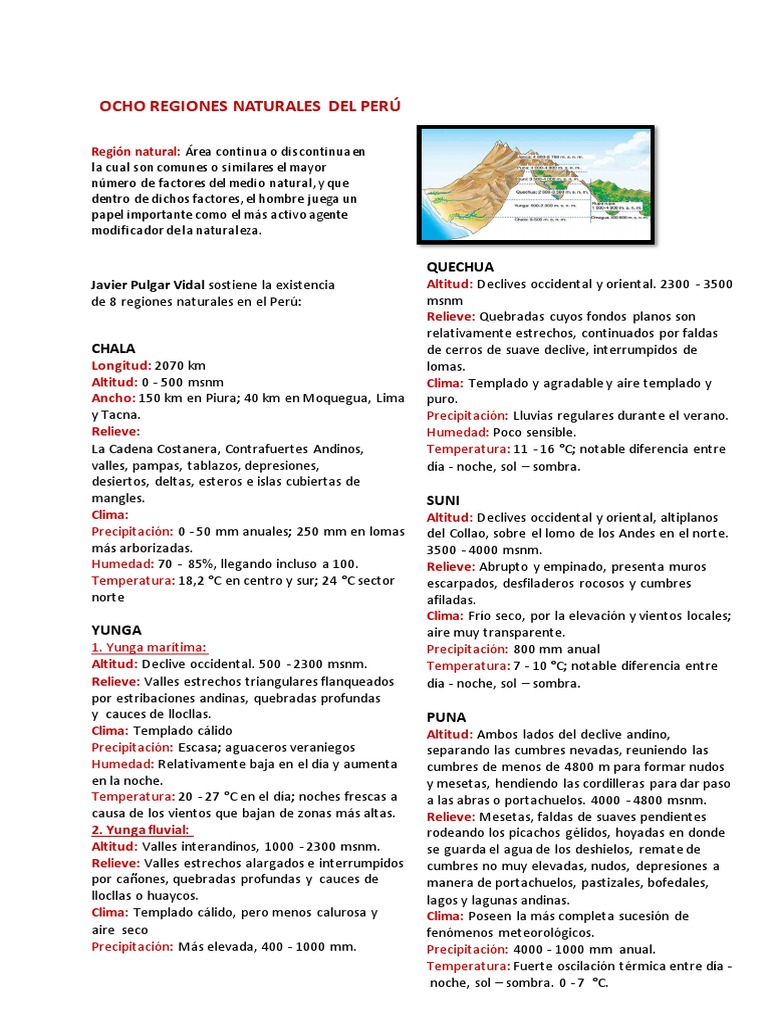 8 Regiones Naturales Del Perú | PDF | Clima | Clima templado