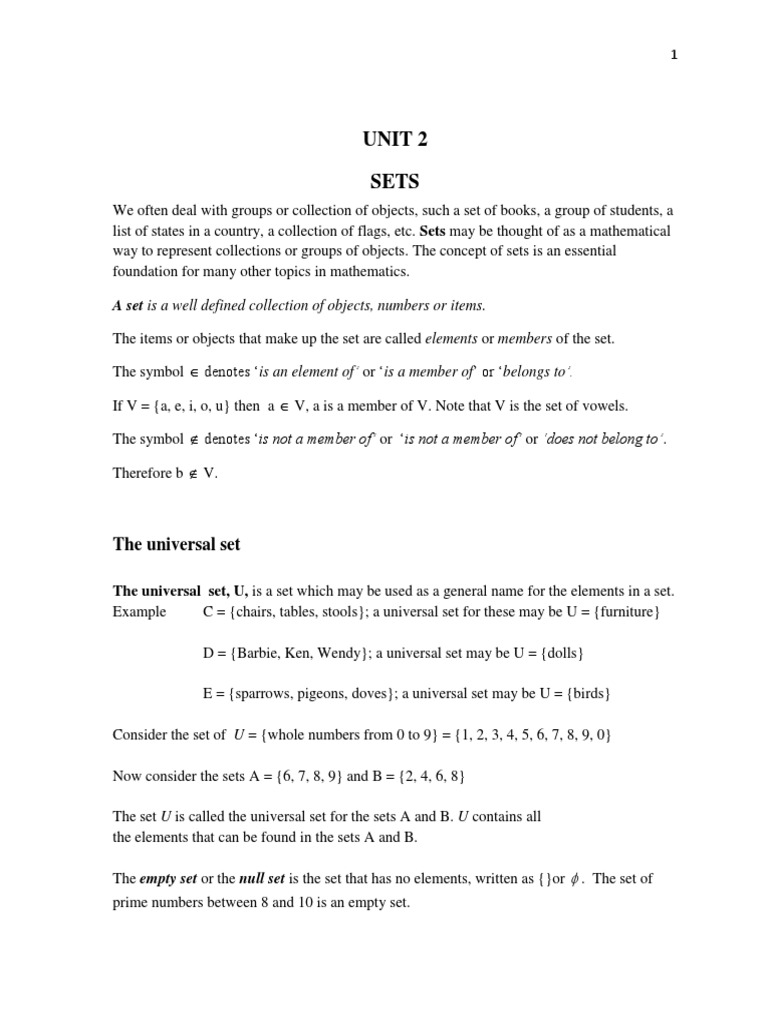 UNIT 2 SETS (1) 1 | PDF | Set (Mathematics) | Intersection (Set Theory)