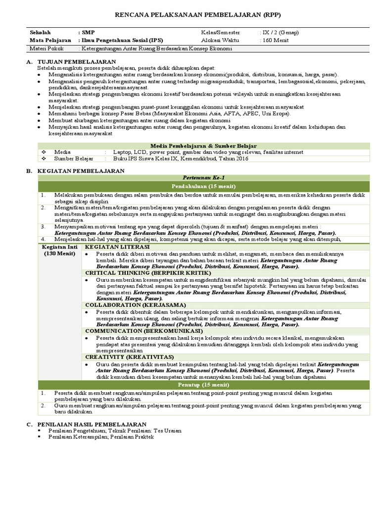 RPP II IPS Kelas 9 SEM 2 | PDF