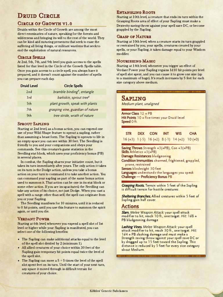 Druid - Circle of Growth - v1.0 | PDF