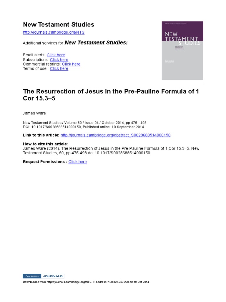 James Ware (2014) - The Resurrection of Jesus in The Pre-Pauline Formula of 1 Cor 15,3-5. New ...
