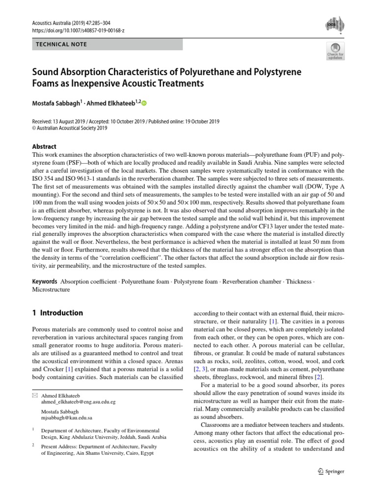 Sound Absorption Characteristics of Polyurethane and Polystyrene Foams ...