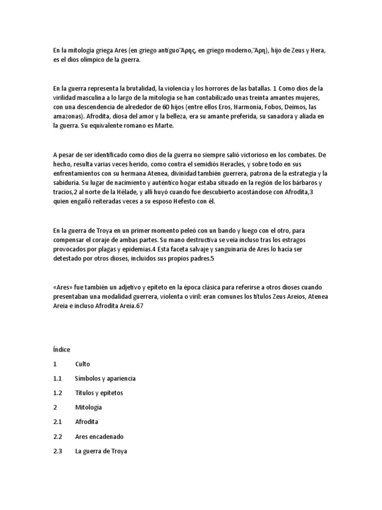 En La Mitología Griega Ares | PDF | Deidades griegas | Mitología griega