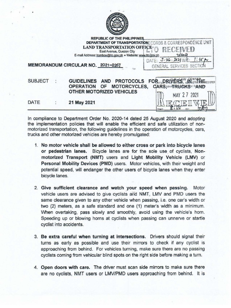 Guidelines for Safe and Considerate Operation of Motor Vehicles to ...