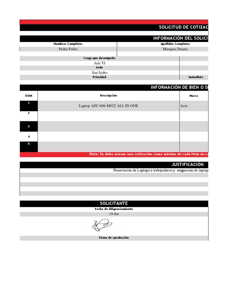 Formato de Solicitud de Cotización - Laptops | PDF