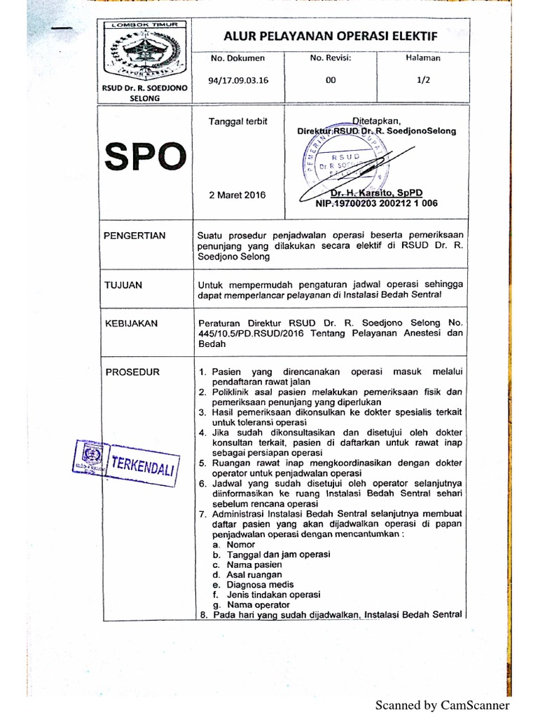 Spo Alur Pelayanan Operasi Elektif | PDF