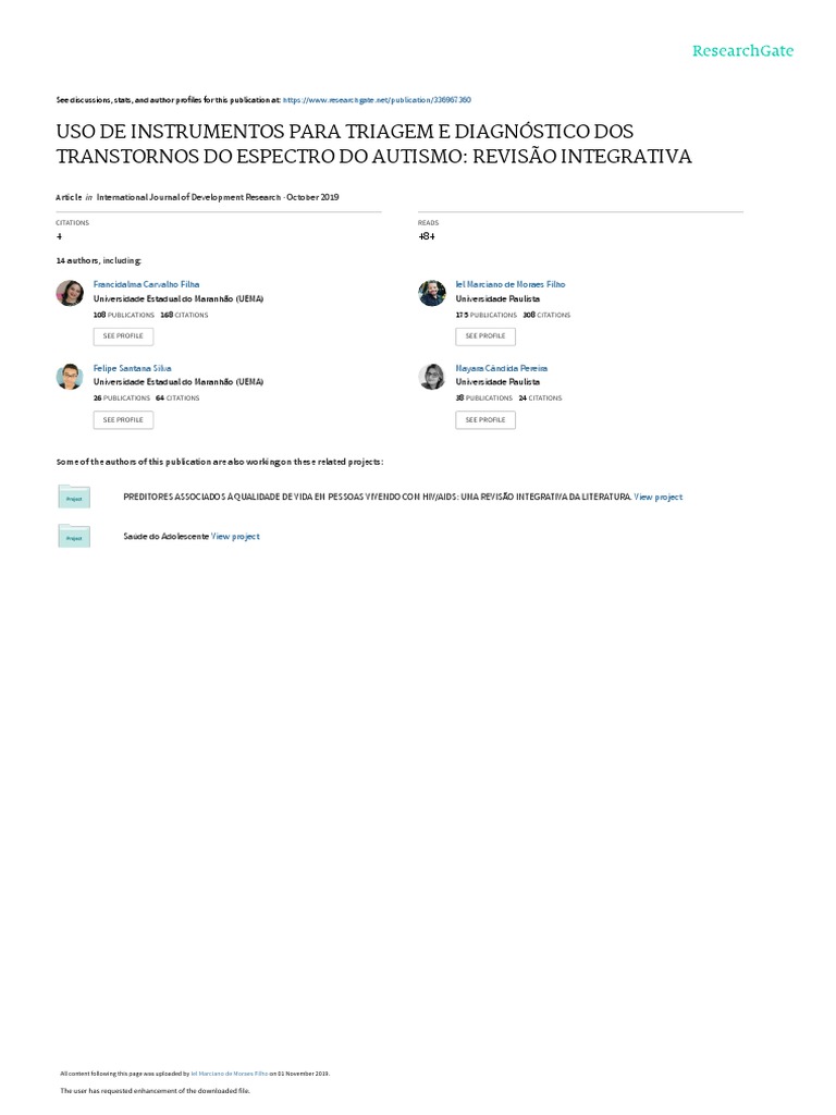 Uso de Instrumentos para Triagem E Diagnóstico Dos Transtornos Do Espectro Do Autismo: Revisão ...