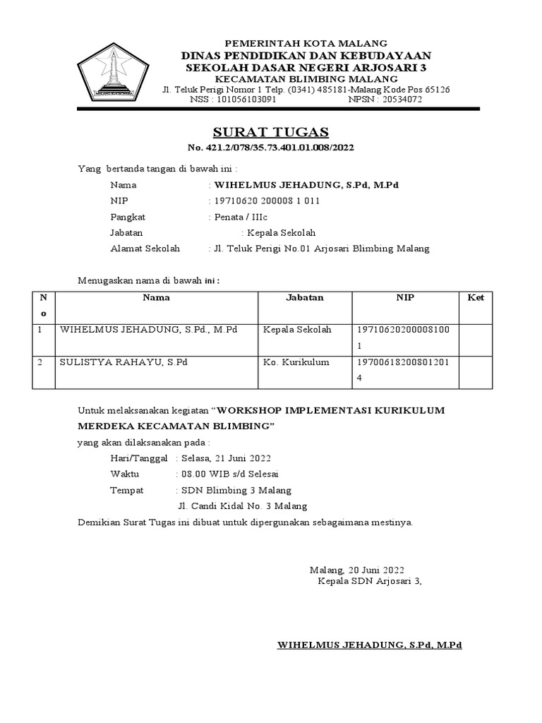 SUrat Tugas TH 2022 | PDF