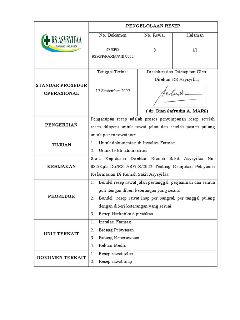 Spo Pengelolaan Resep | PDF