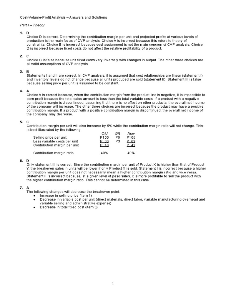 CVP Analysis: Key Concepts & Solutions | PDF | Business | Business Economics